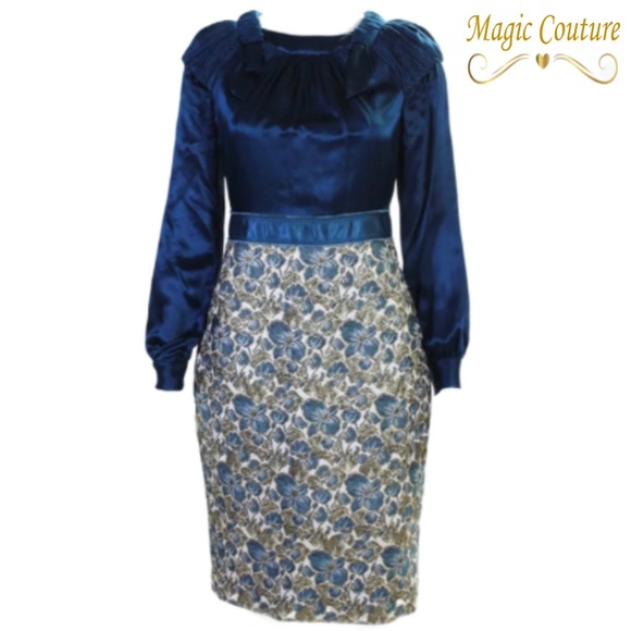 Magaschoni | Dresses | Magaschoni Collection Teal Gold Glitter ...